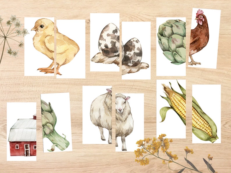 Farm Themed Matching Puzzle Printable, Montessori Learning, Preschool ...