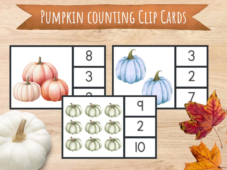 Pumpkin Count and Clip Cards, Counting Cards, Fall, Autumn Flashcards ...