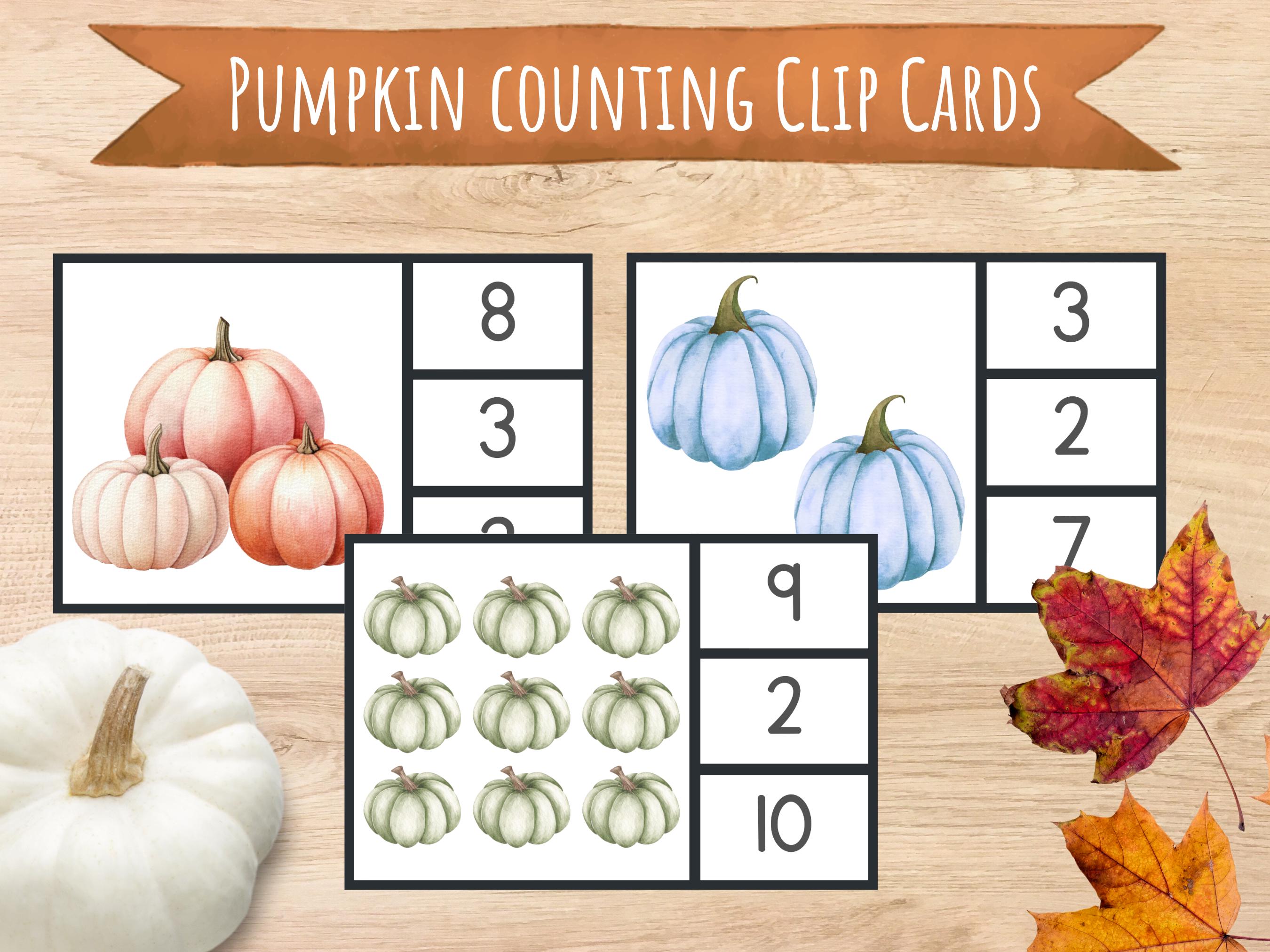 Pumpkin Count and Clip Cards, Counting Cards, Fall, Autumn Flashcards ...