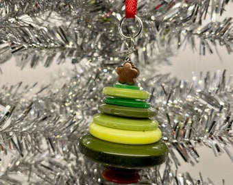 Button Christmas Tree Ornament Green Buttons With Stone Star single ...