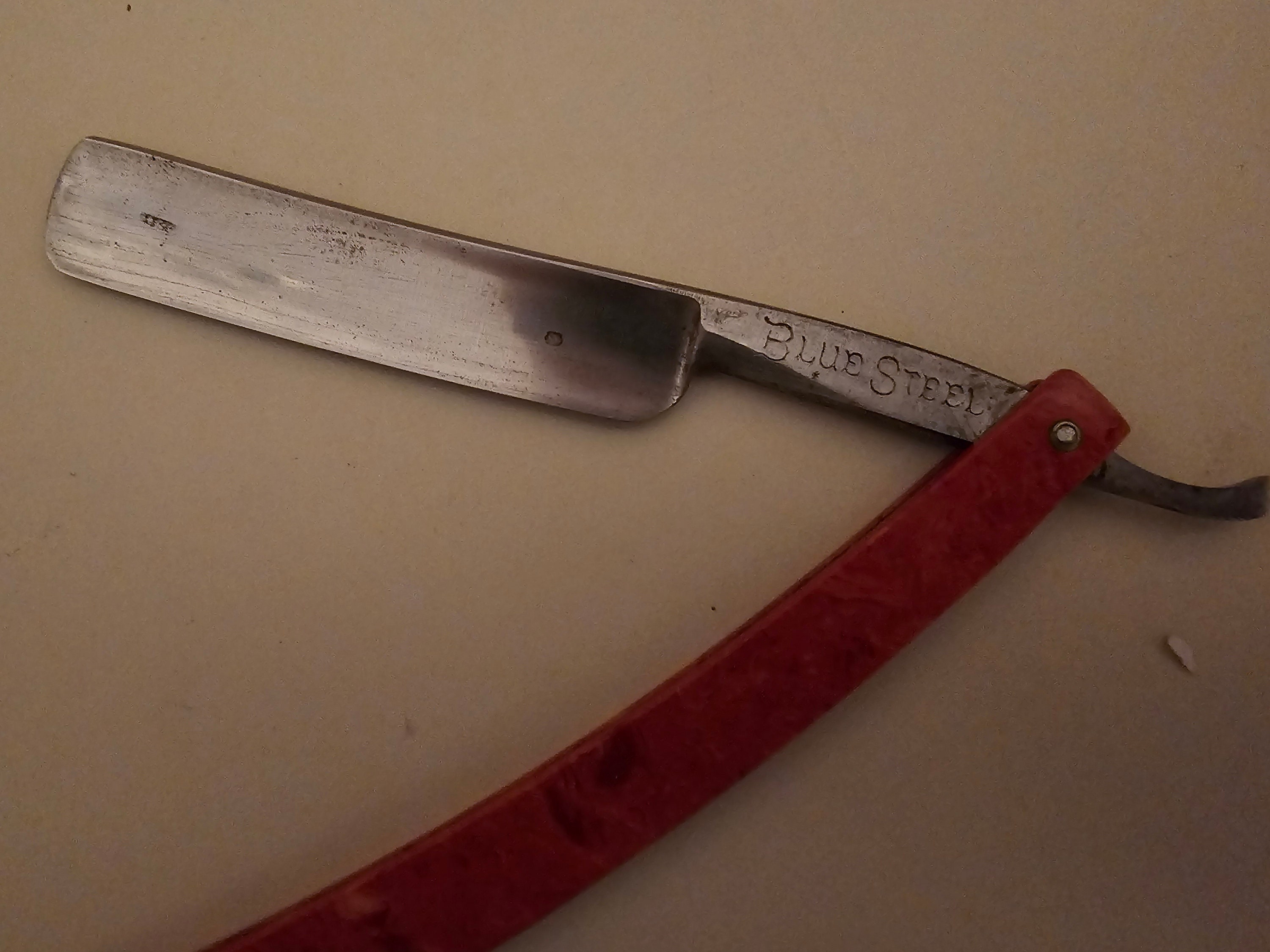 Vintage Blue Steel Straight Razor in Box - Etsy