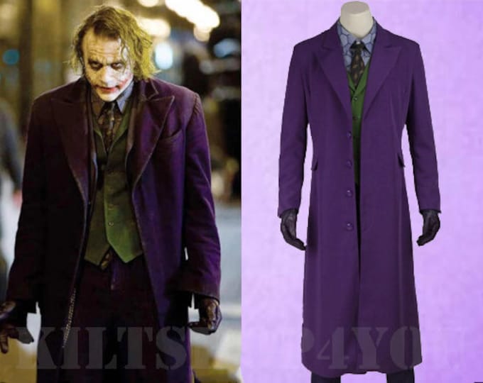 Custom Dark Knight Gothic Joker Long Coat Heath Ledger Long Purple Wool ...