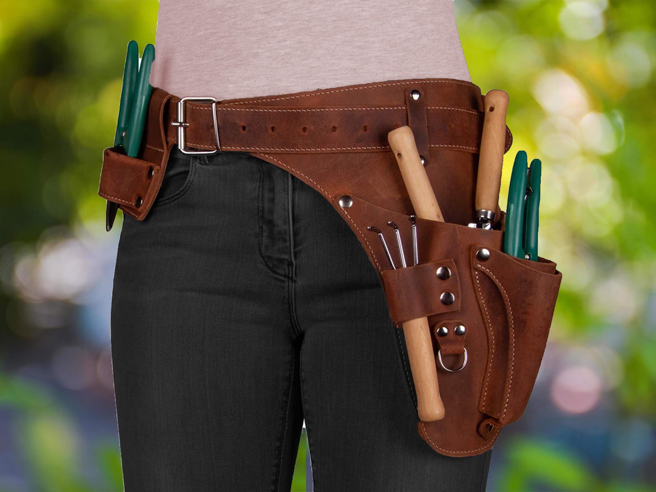 Garden Tool Belt, Leather Floral Tool Belt, Florist Hip Holster Tool Bag, Gardening Holster, Big ...