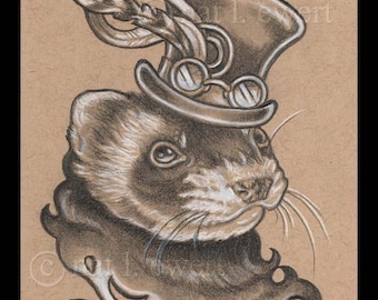 Steampunk Art Print Ferret Art Animal Art Print Wall Decor - Etsy