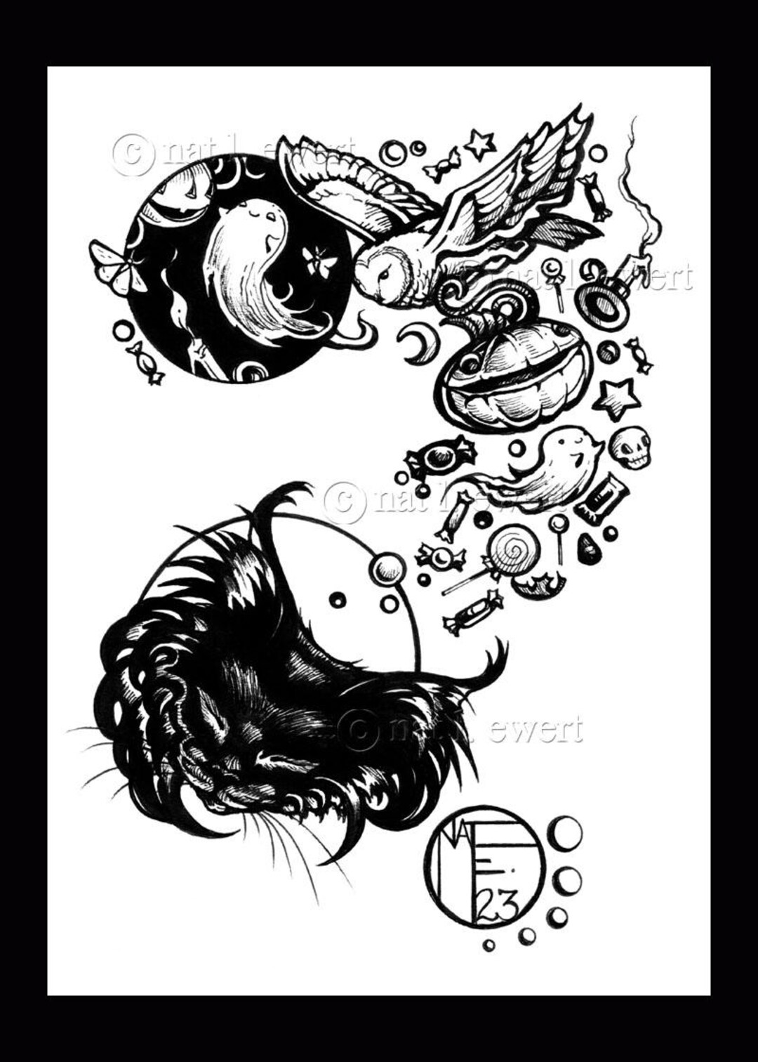 ORIGINAL Halloween Dreams Ink Drawing, Gifts, Fantasy Art, Home Decor ...