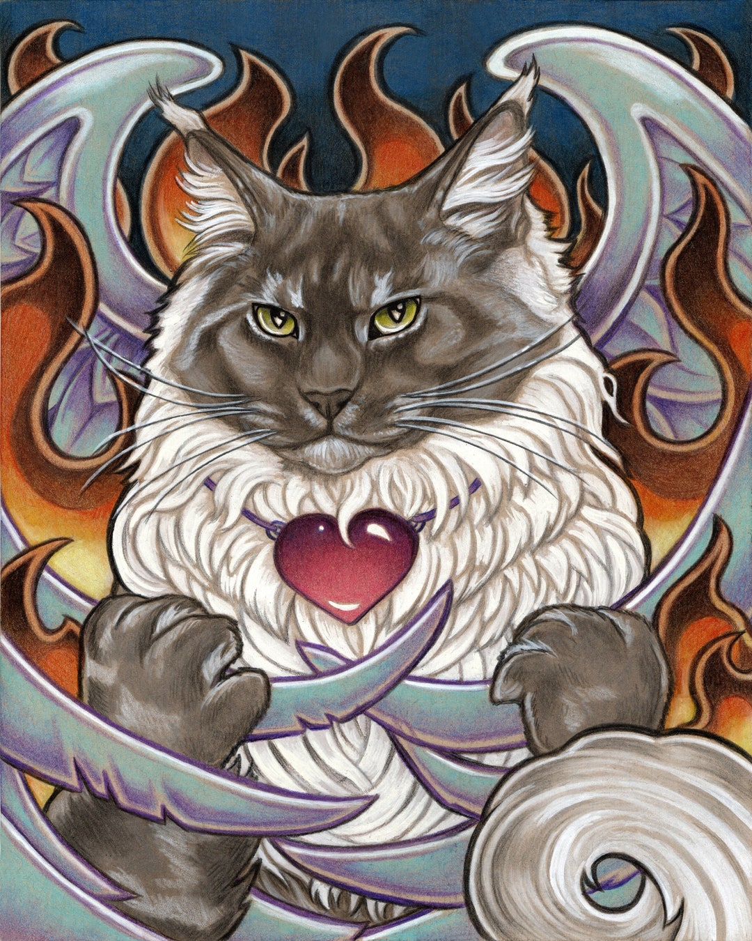Phoenix Maine Coon Cat Print, CUSTOMIZABLE, Angel, Strong, Personalized ...