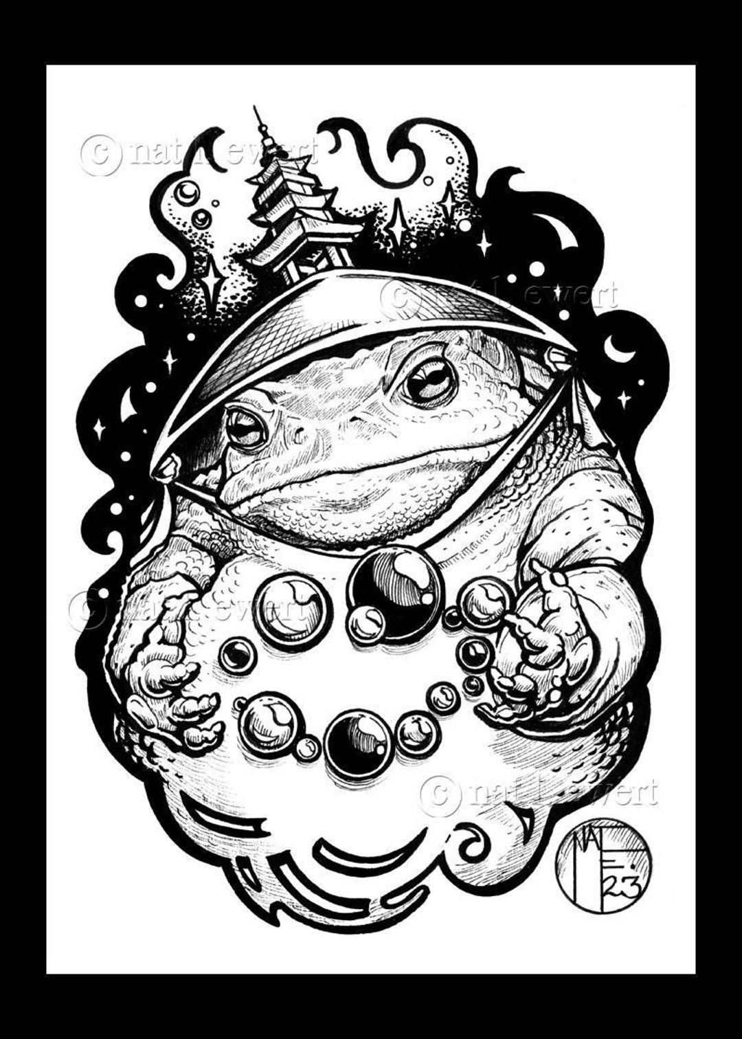 ORIGINAL Toad Mystic, Ink Drawing, Gifts, Fantasy Art, Wizard, Chinese ...