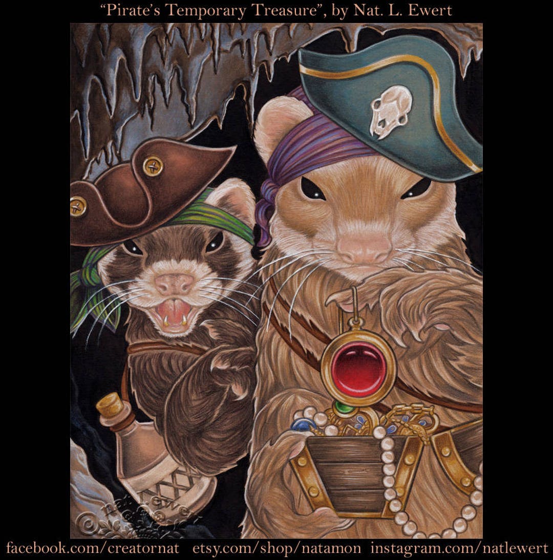 Pirate Ferrets Print, CUSTOMIZABLE, Pirate Treasure, Animal Art ...