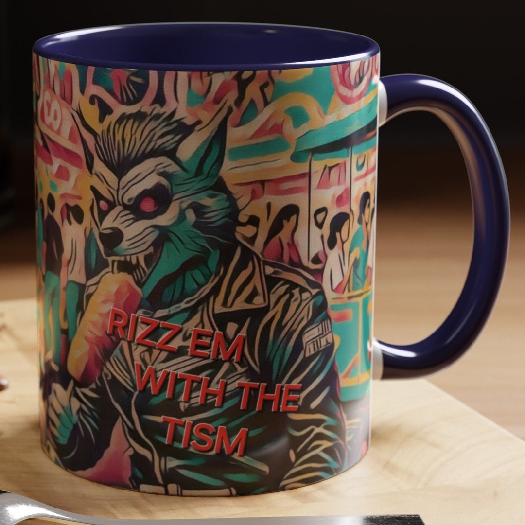 Rizz Em With the Tism, Werewolf Biker Eating Corndog Funny Meme Mug, 11 ...