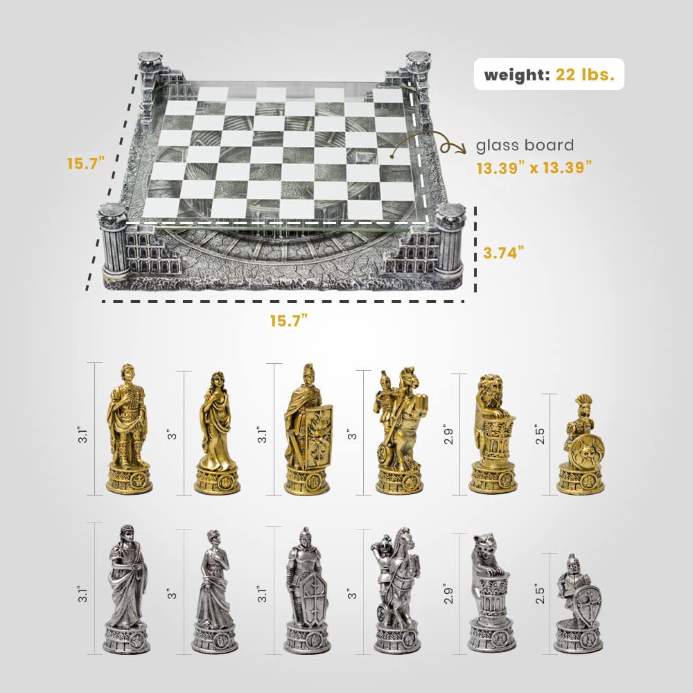 Roman Gladiators 3D Chess Set - Handmade Gold and Silver Polyresin ...