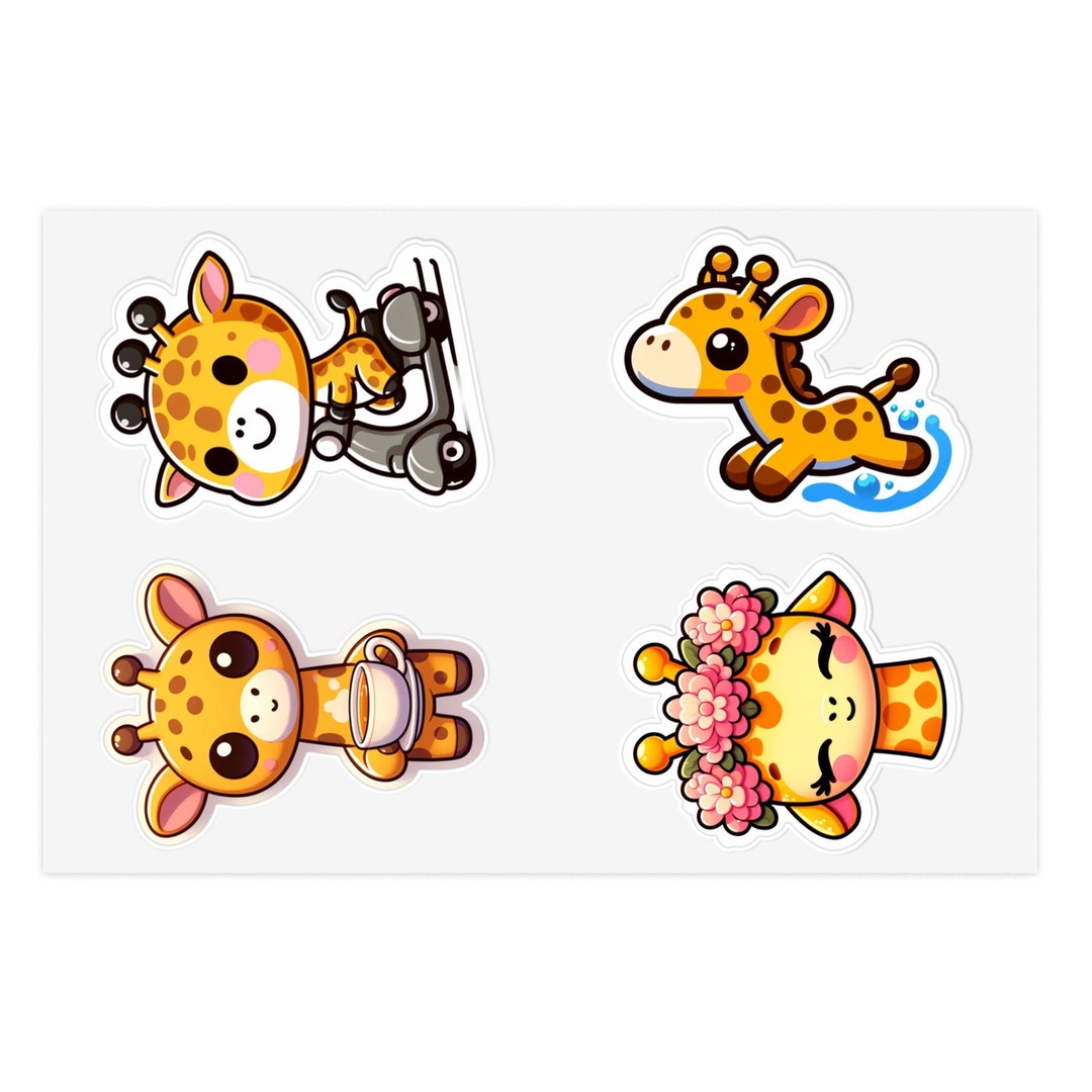 Giraffe Cute Kawaii Sticker Sheet for Water Bottle, Laptop, Notebook ...
