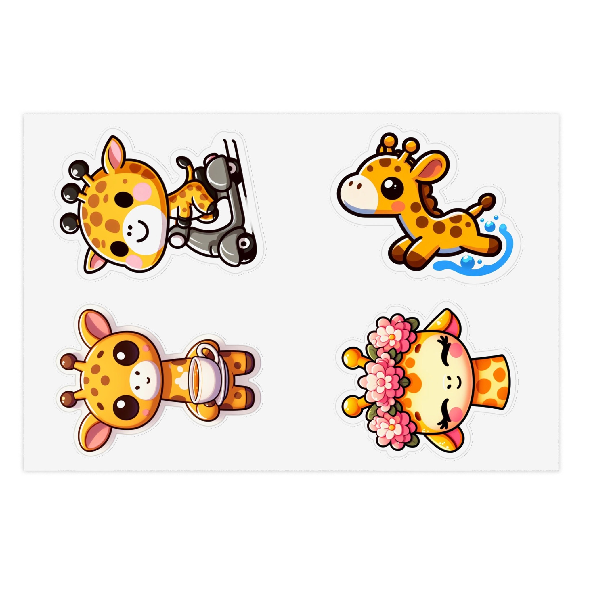 Giraffe Cute Kawaii Sticker Sheet for Water Bottle, Laptop, Notebook ...