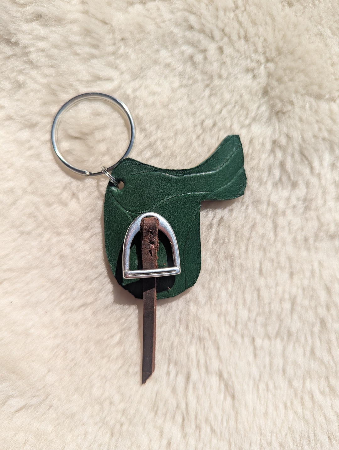 Leather English Saddle Keychain With Silver Stirrup Pendant Handmade - Etsy