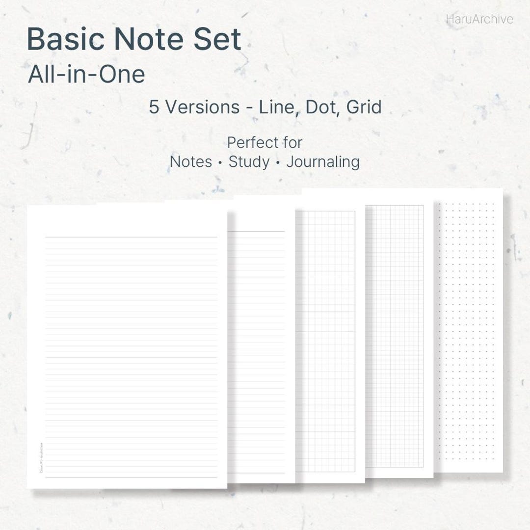Printable Note Paper Bundle | Grid Lined Dot Notebook Pages | A4 Letter ...