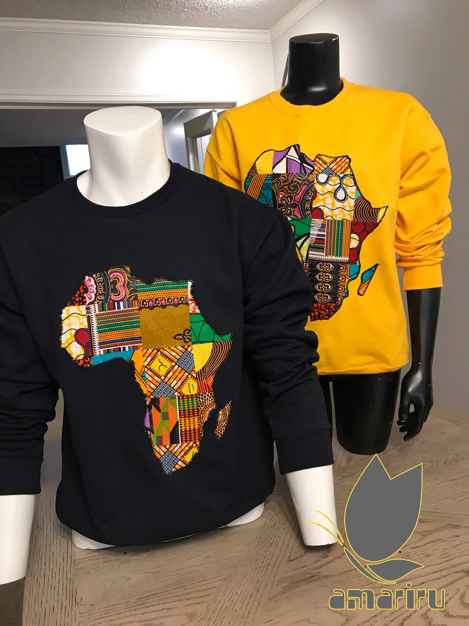 African Map Sweatshirt: Ankara Print Fabric Unisex Sweater, Gold - Etsy