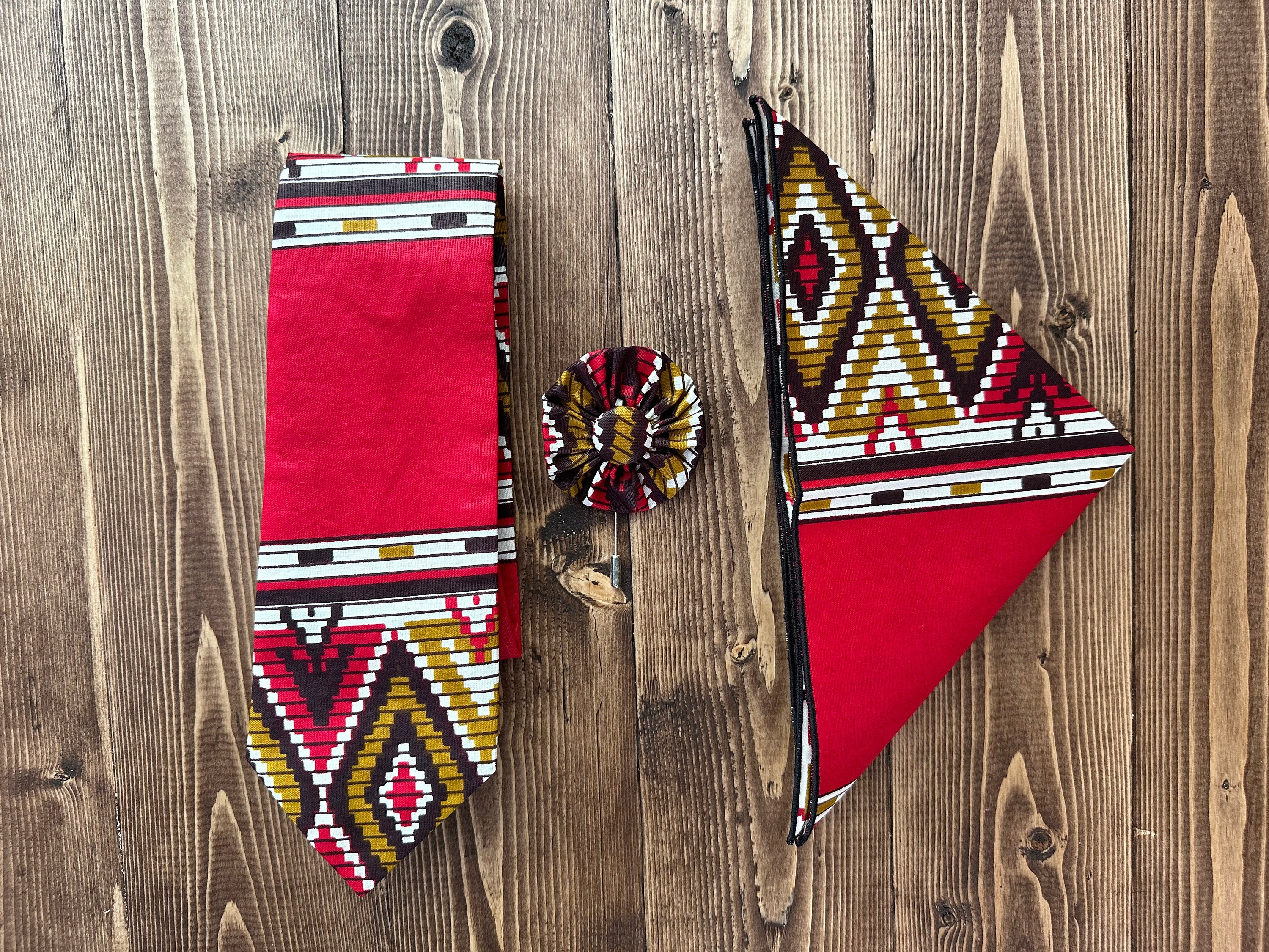 Handmade Ankara Necktie Set: African Print Tie, Lapel Pin & Cufflinks ...