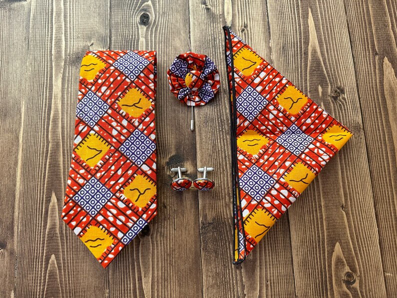 African Necktie Set , Ankara Necktie Set, Lapel Pin,pocket Square, Cuff Links Ankara Tie ...