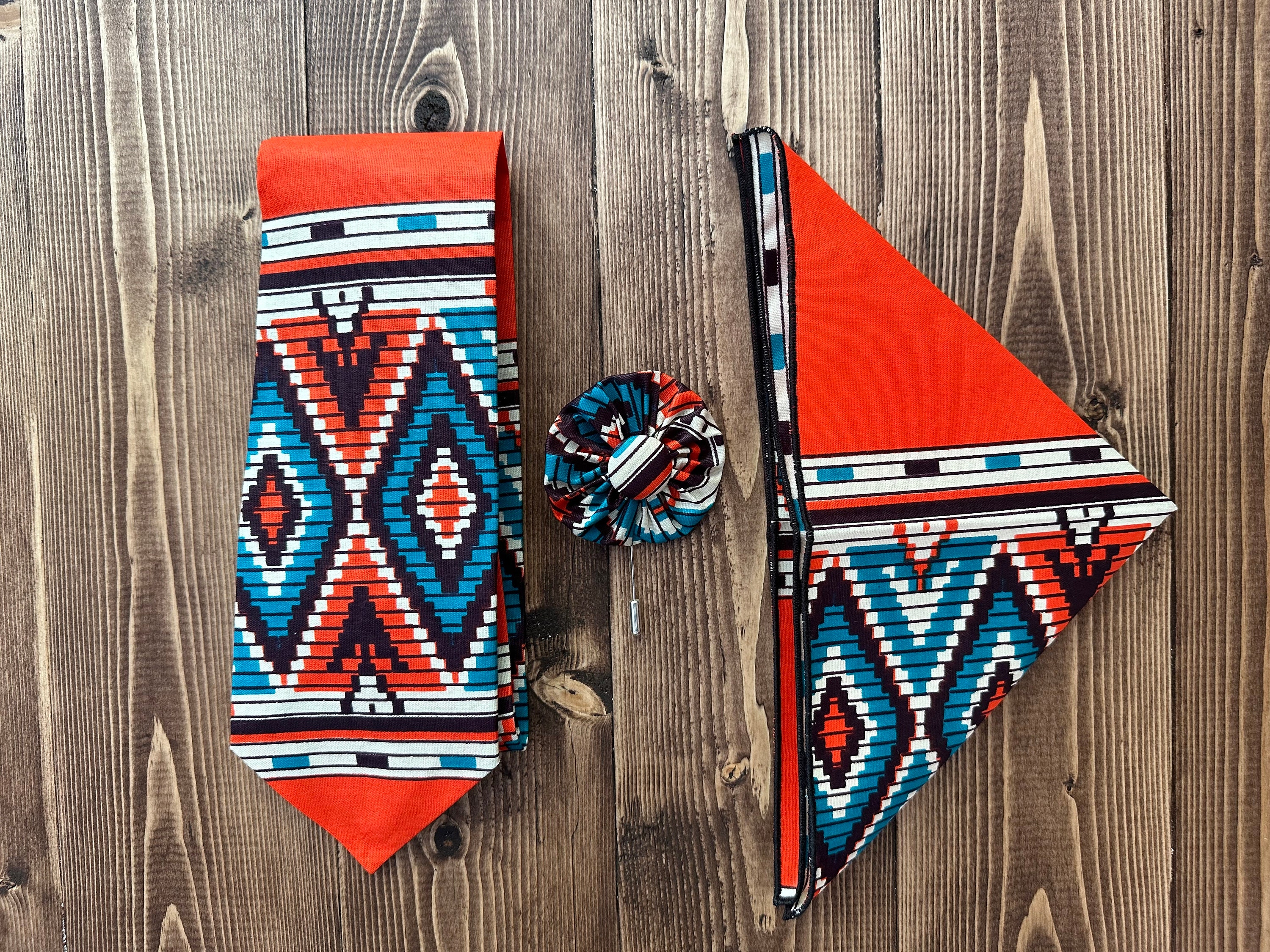 Handmade Ankara Necktie Set: African Print Tie, Lapel Pin & Cufflinks ...