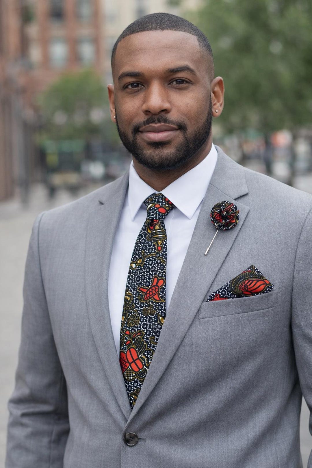 Necktie Set: African Print Tie, Cufflinks, Lapel Pin, Pocket Square ...