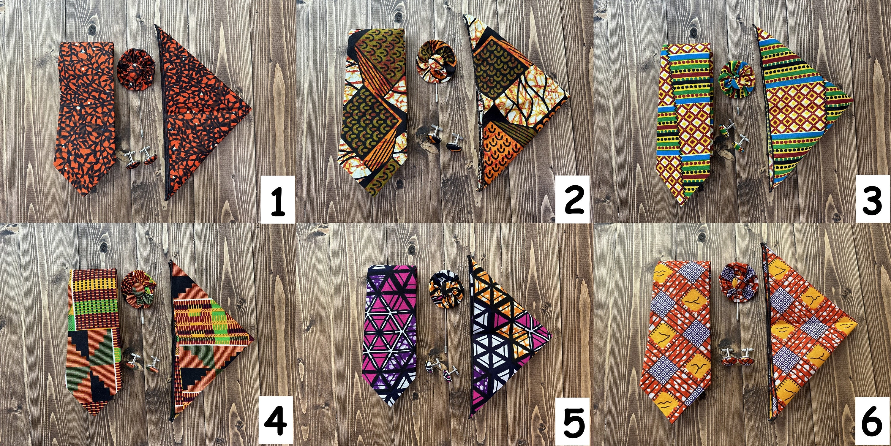 African Necktie Set , Ankara Necktie Set, Lapel Pin,pocket Square, Cuff Links Ankara Tie ...