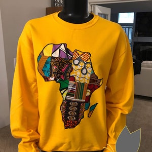 African Map Sweatshirt: Ankara Print Fabric Unisex Sweater, Gold - Etsy