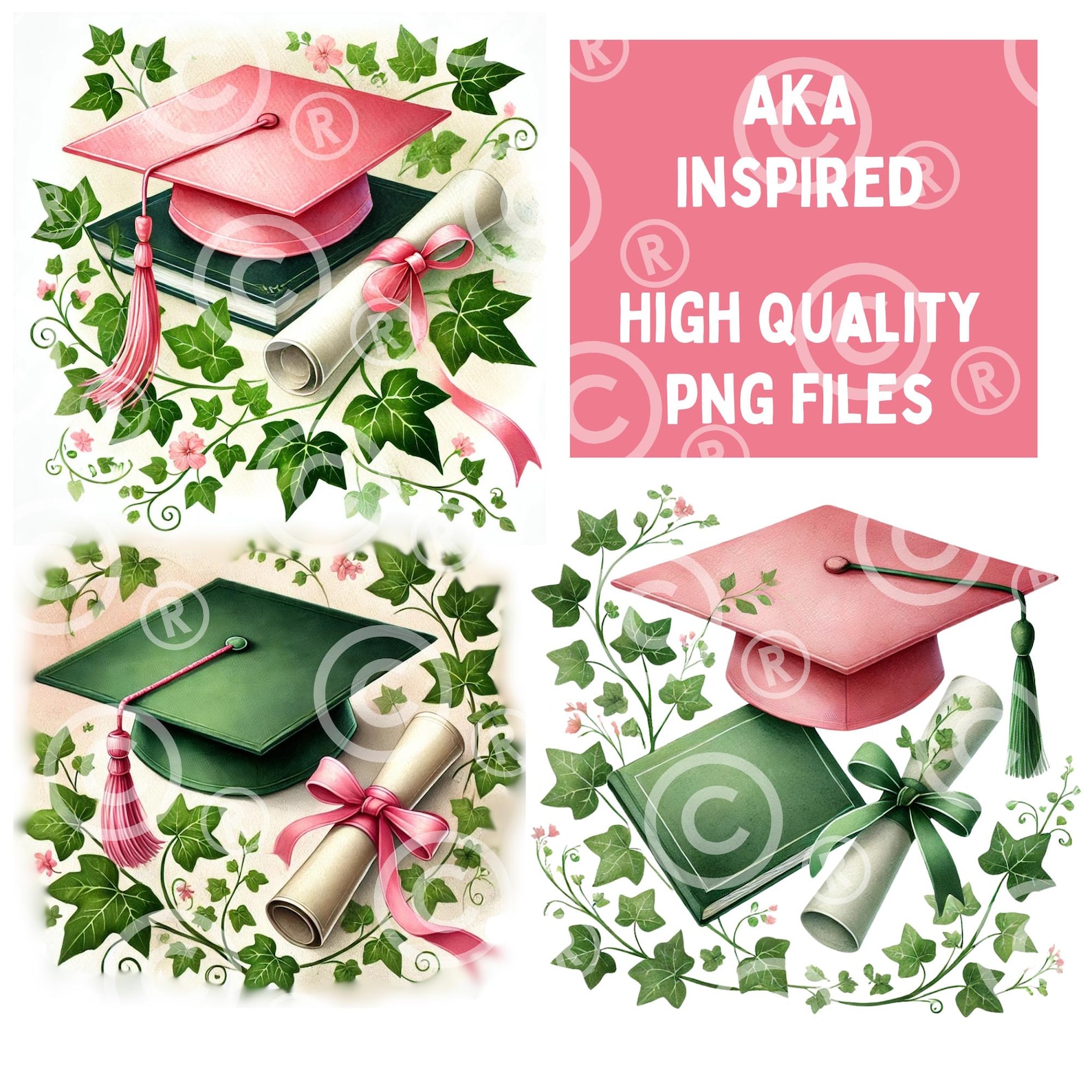 AKA Inspired Graduation PNG Bundle | D9 Designs | Sorority Digital ...