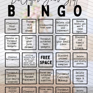 Declutter Your Stuff Bingo Card | Fun Organization & Minimalism ...