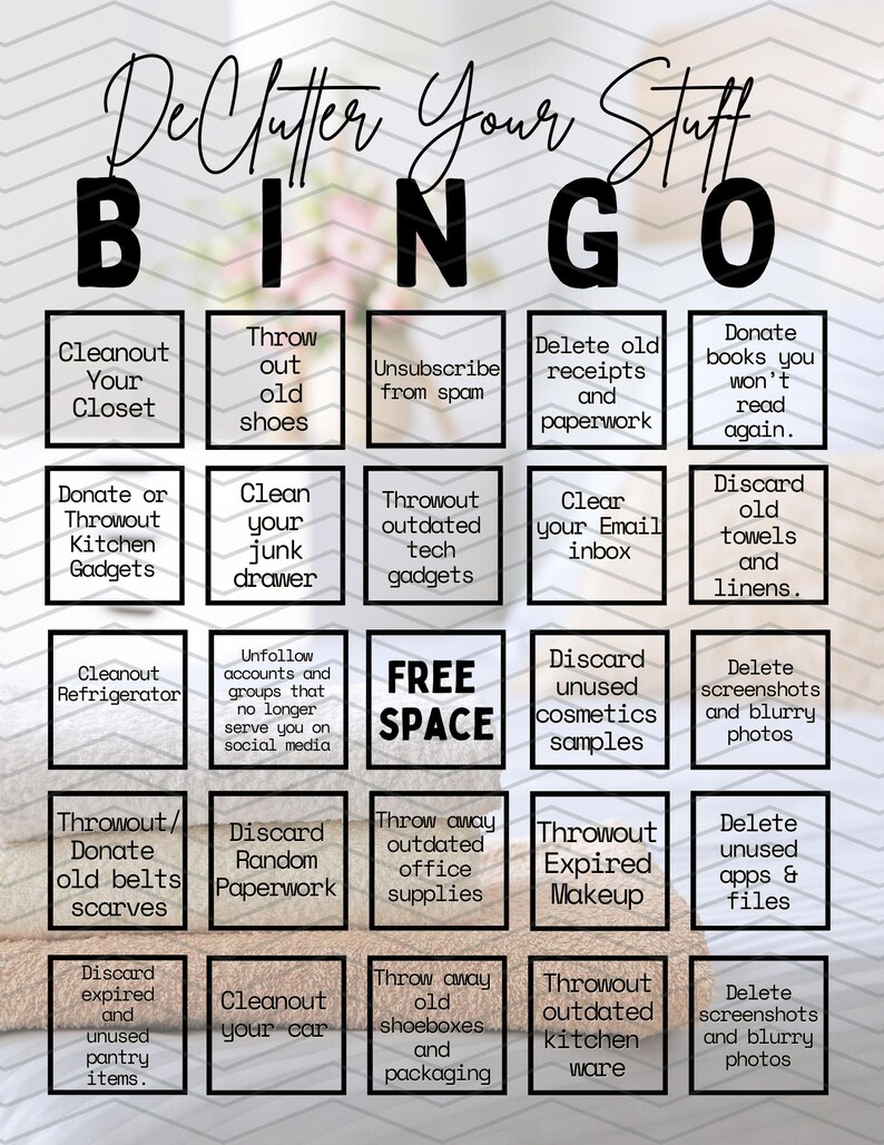 Declutter Your Stuff Bingo Card | Fun Organization & Minimalism ...
