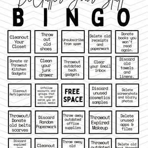 Declutter Your Stuff Bingo Card | Fun Organization & Minimalism ...