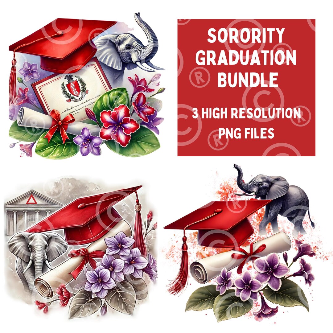 DST Graduation PNG Bundle: Red & White Elephant Sorority Designs ...
