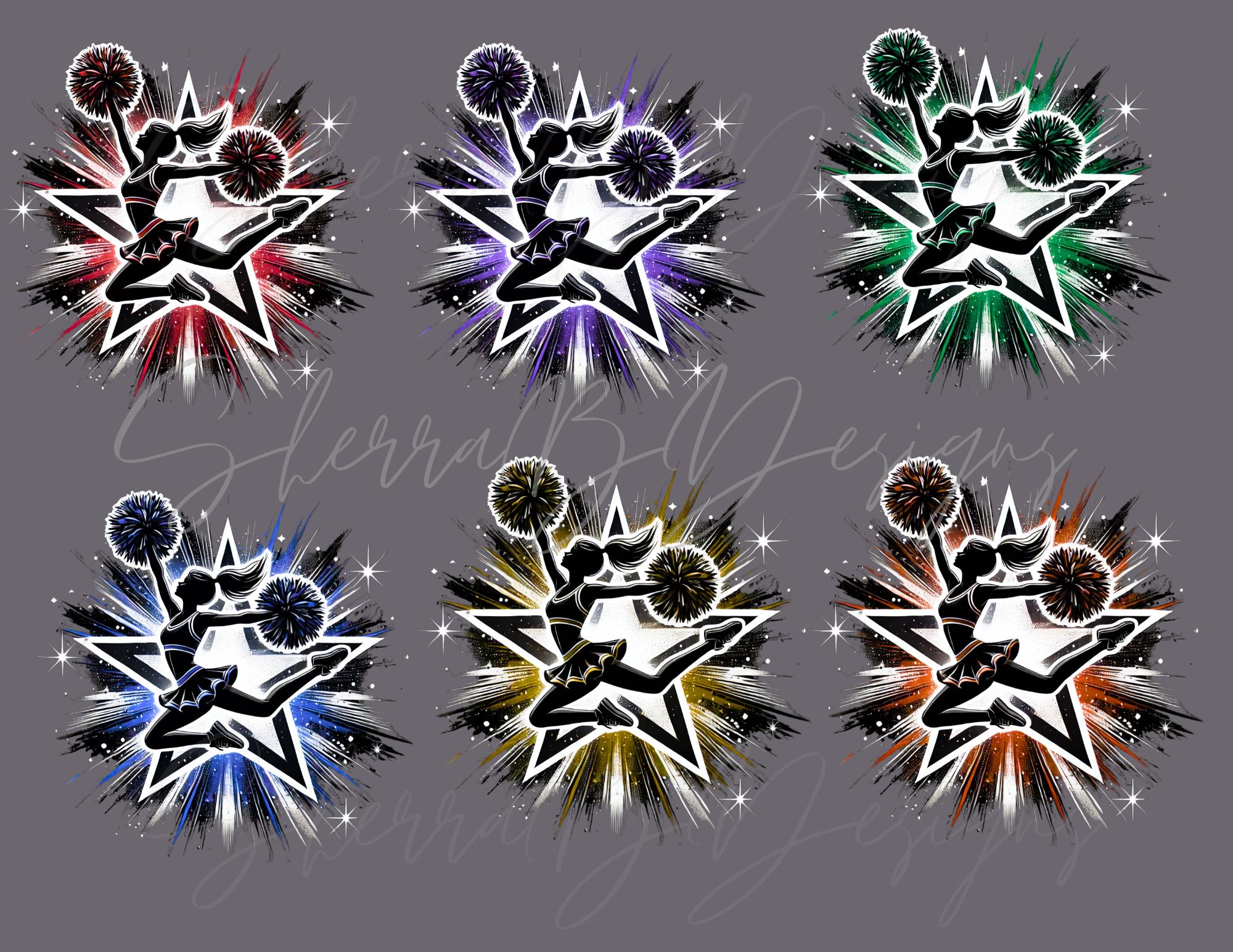 Multicolor Star Cheerleader PNG Bundle: Cheer Jump Clipart (digital ...