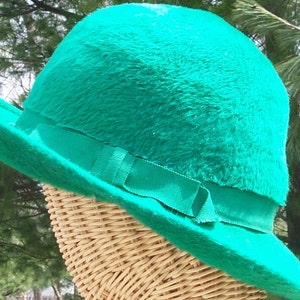 Vintage Green Brushed Wool Hat - Etsy