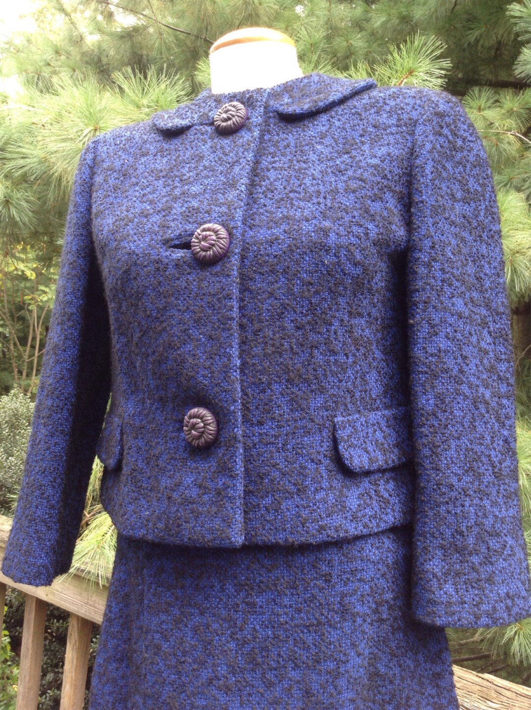 Vintage Blue Boucle Suit Jacket Skirt - Etsy