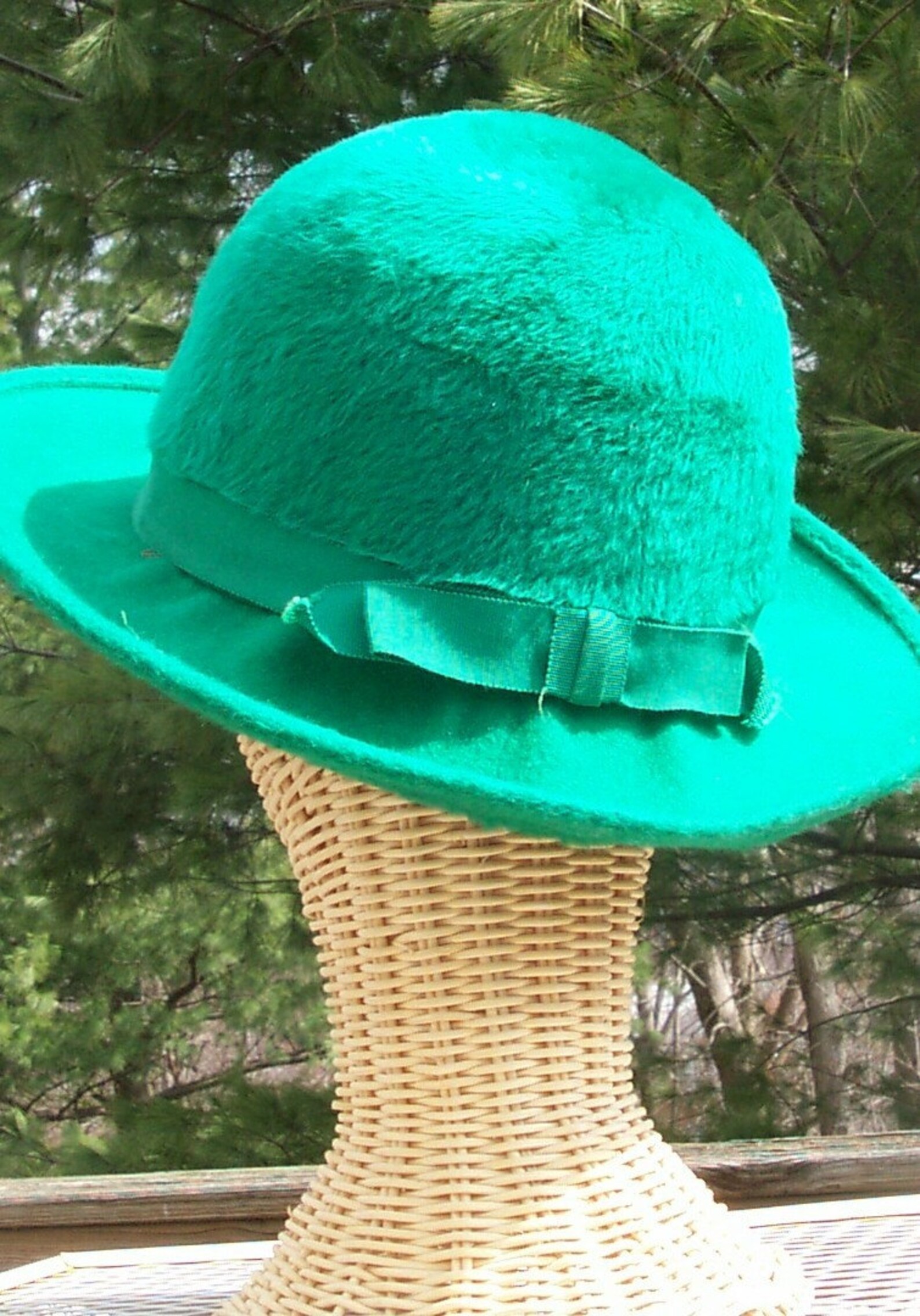 Vintage Green Brushed Wool Hat - Etsy