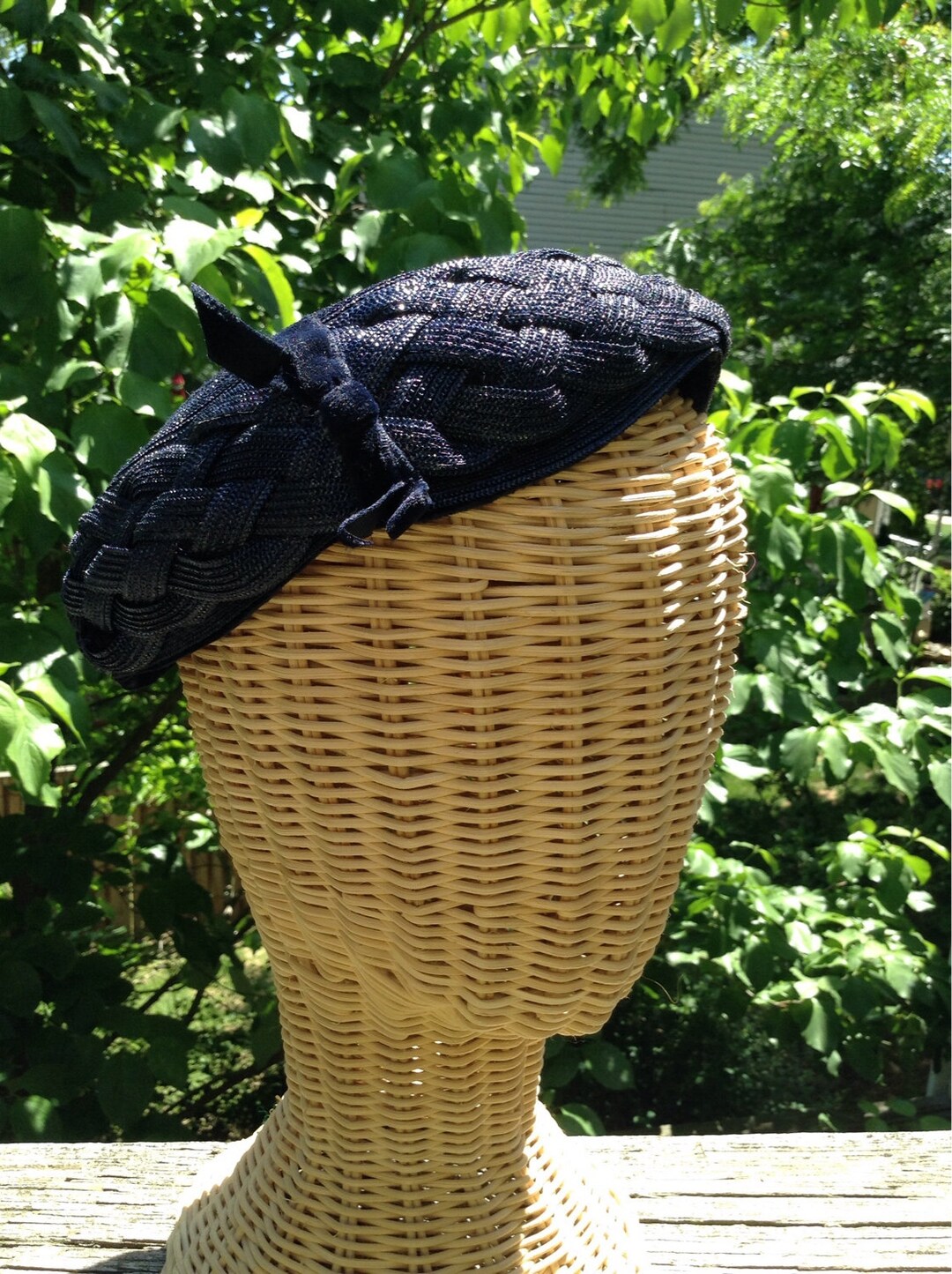 Vintage Navy Blue Woven Hat 50s - Etsy