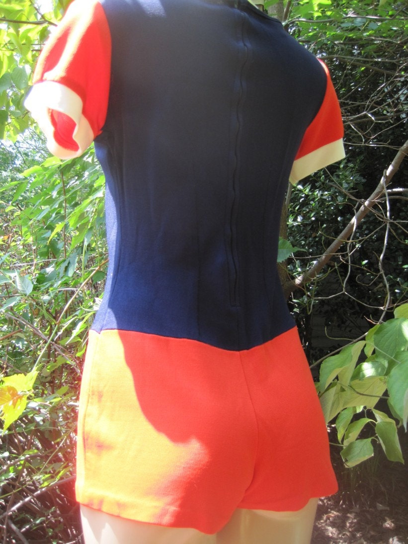 Vintage Blue and Orange Knit Romper - Etsy