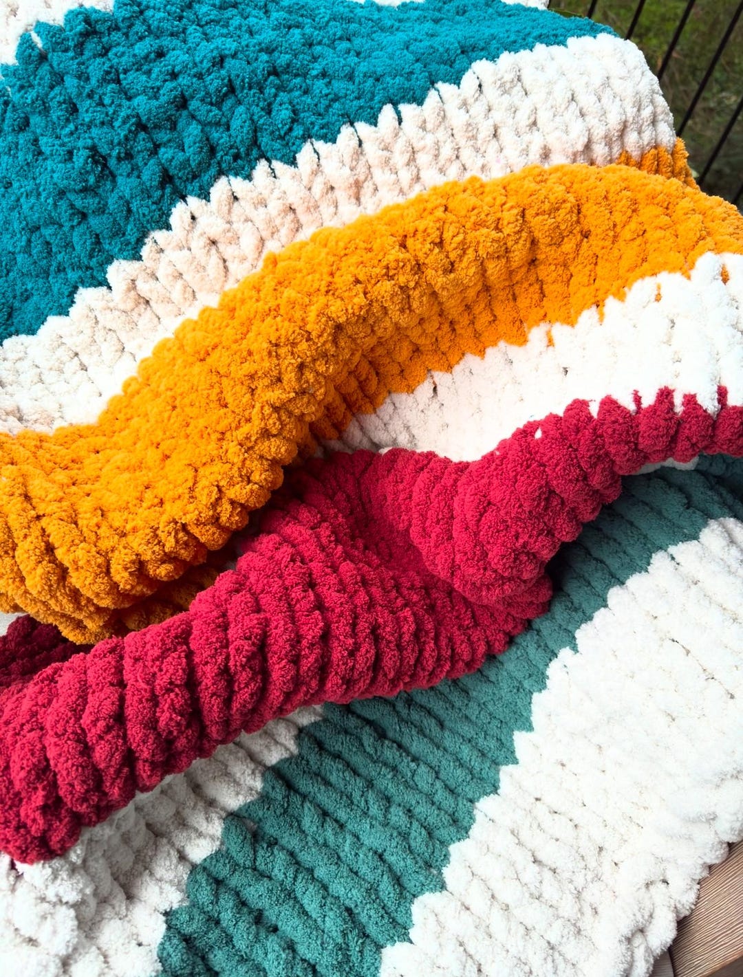 Retro Colors Chunky Blanket Handmade Soft & Cozy Handmade Gift Chunky ...