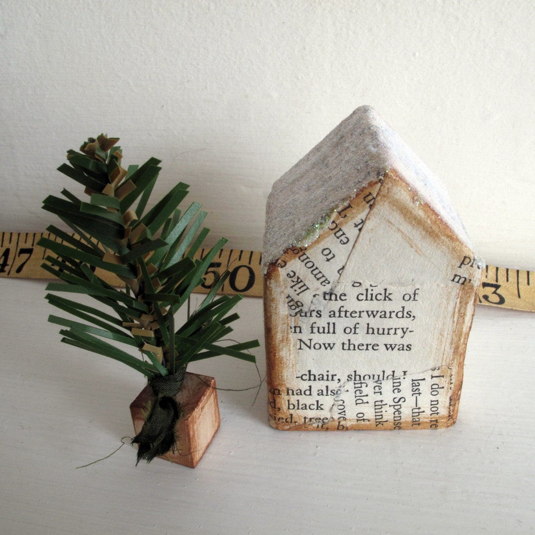 Book Page Christmas House With Fir Tree, Winter Mantel Decor - Etsy