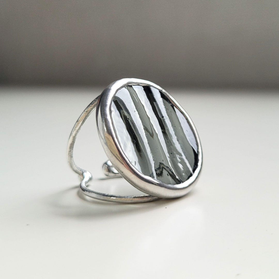 Gray Ripple Stained Glass Chunky Ring Size Adjustable - Etsy
