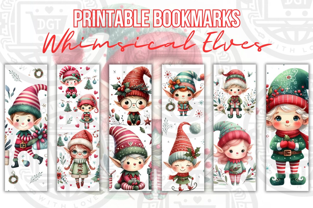 Whimsical Elves Printable Bookmarks Cute Elf Designs Digital Download ...