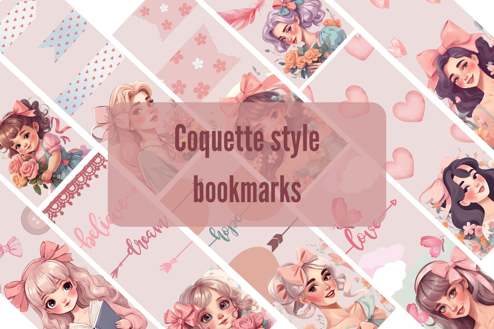 Coquette Style Printable Bookmark Set 13 Chic Girly Designs in Soft ...