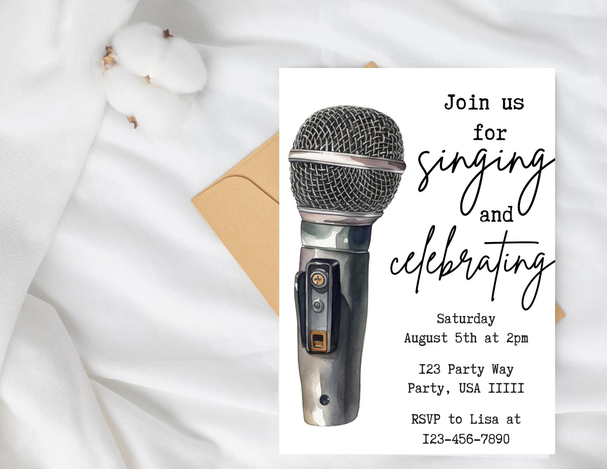 Singing and Celebrating Microphone Canva Invite Template- Karaoke Night ...