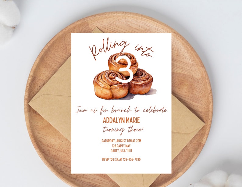 Sweet Roll- Rolling Into Canva Birthday Invite Template- Brunch ...