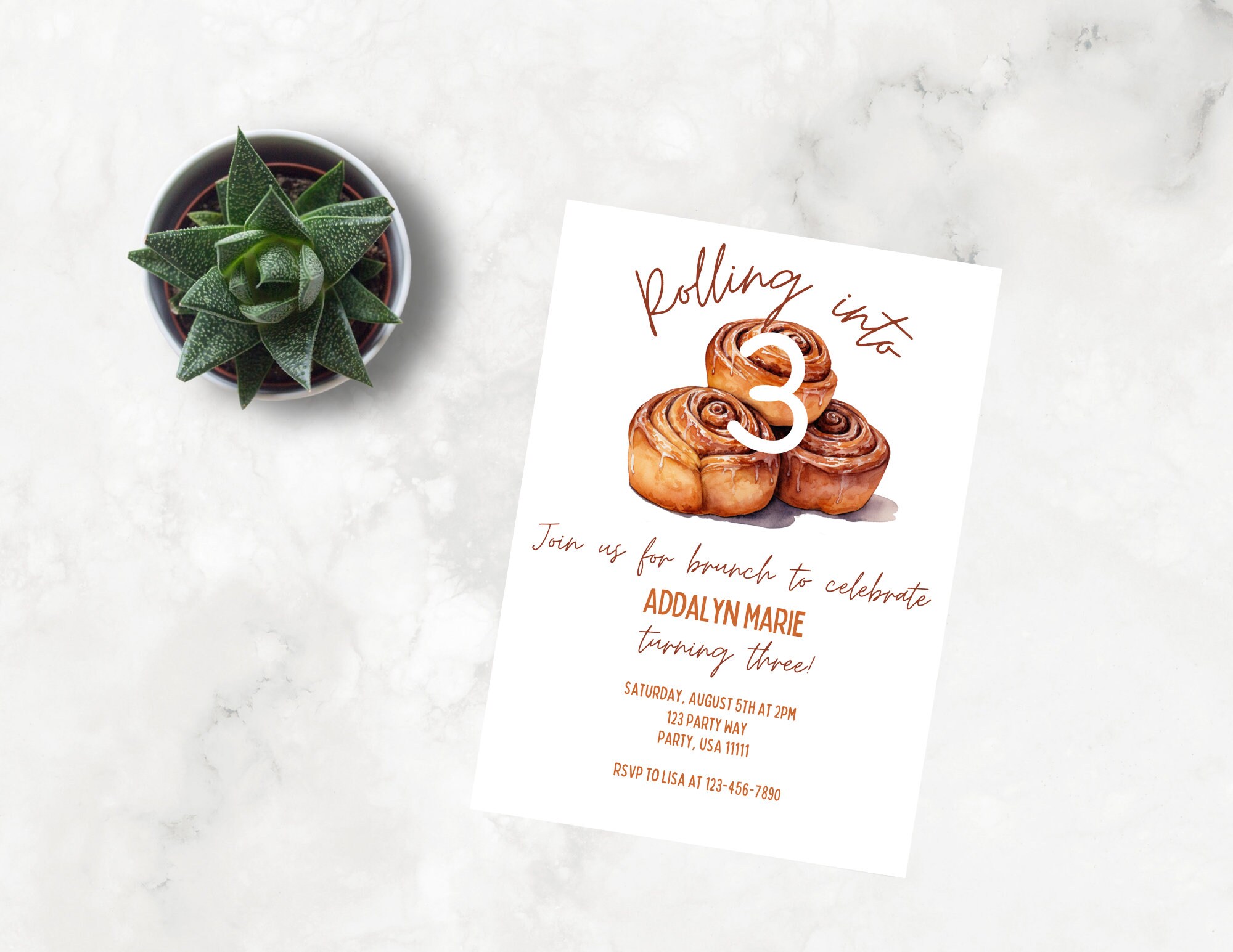 Sweet Roll- Rolling Into Canva Birthday Invite Template- Brunch ...