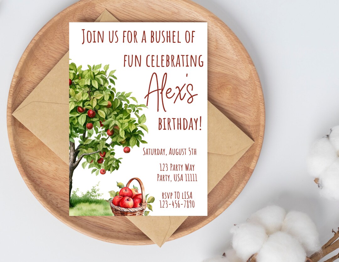 Bushel of Fun Canva Birthday Invite Template- Apple Party, Fall ...