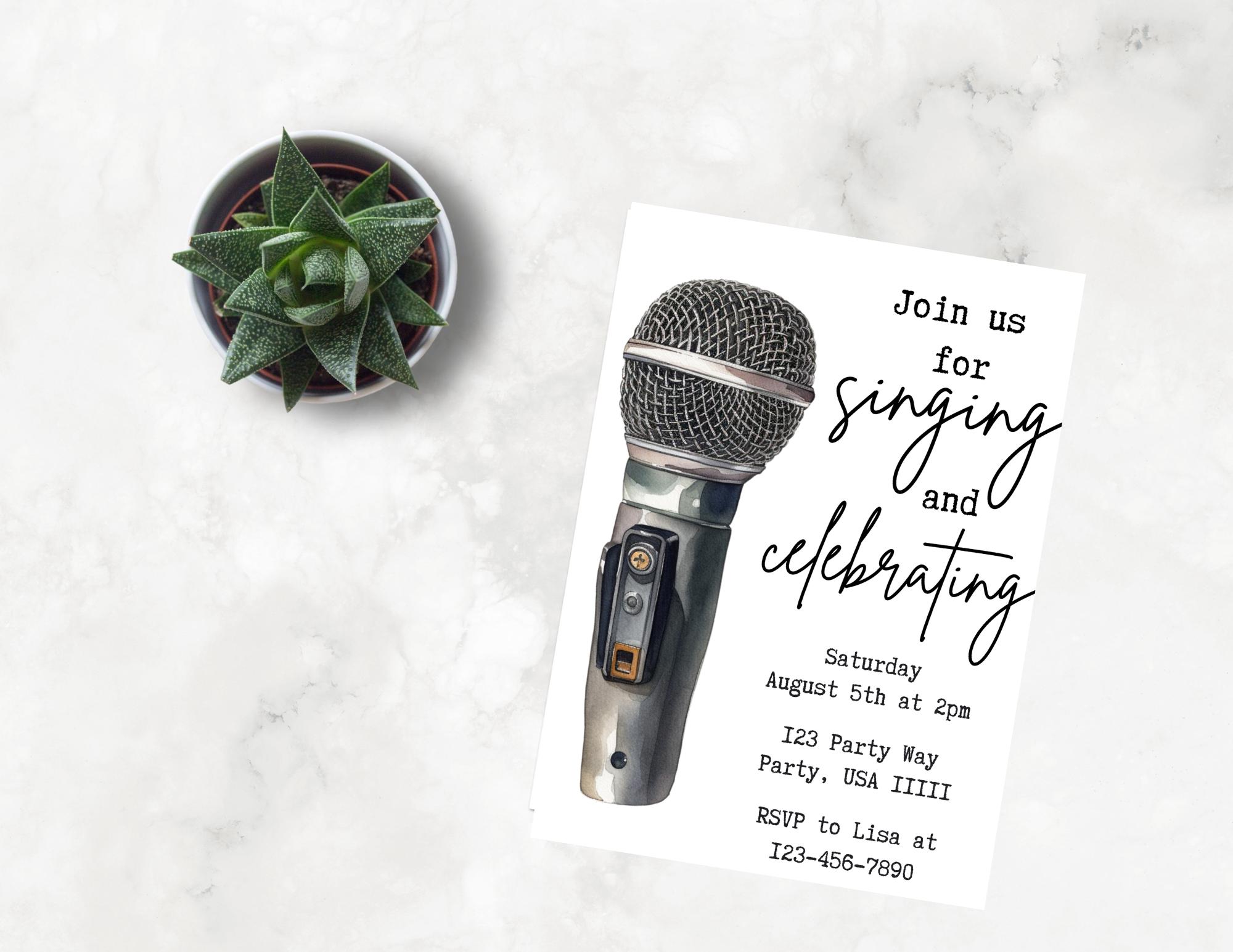 Singing and Celebrating Microphone Canva Invite Template- Karaoke Night ...