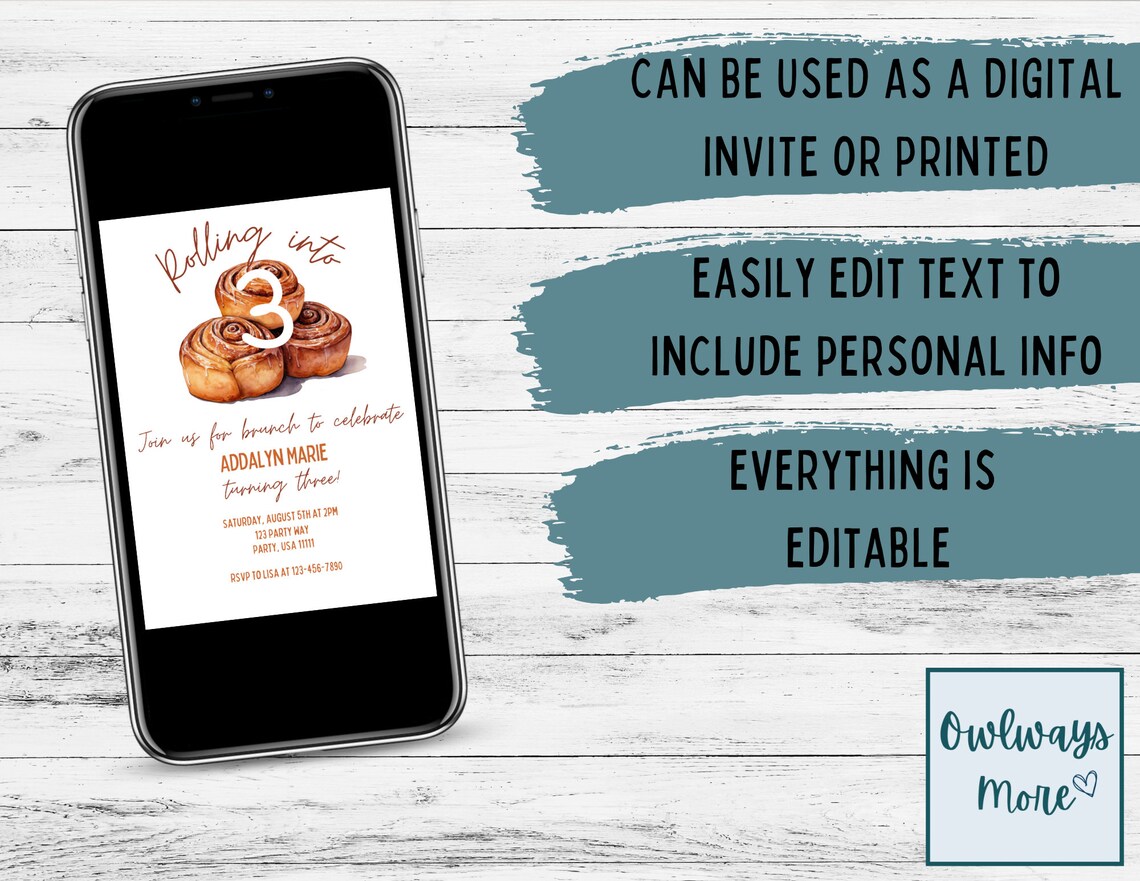Sweet Roll- Rolling Into Canva Birthday Invite Template- Brunch ...