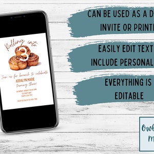 Sweet Roll- Rolling Into Canva Birthday Invite Template- Brunch ...
