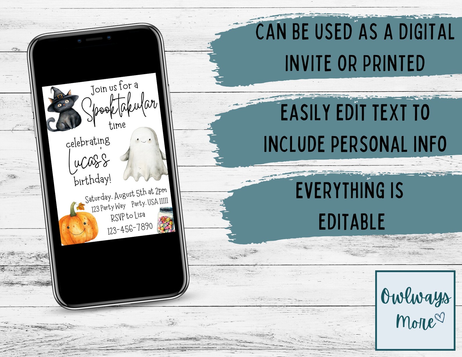 Spooktacular Halloween Canva Birthday Invite Template- Watercolor Ghost ...