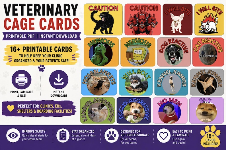 Veterinary Cage Cards | Printable Warning Labels for Vet Clinics ...